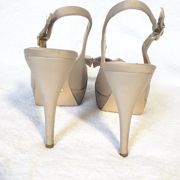 Kate Preston | Shoes | Kate Preston Evie 55 Nude Satin Opentoe High ...